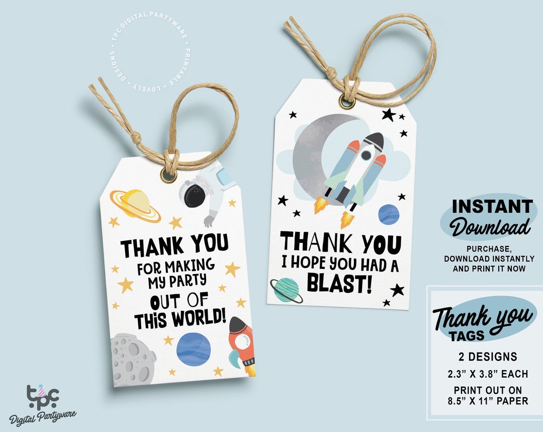 Outer Space Thank You Tags | Printable Astronaut Birthday Label ...