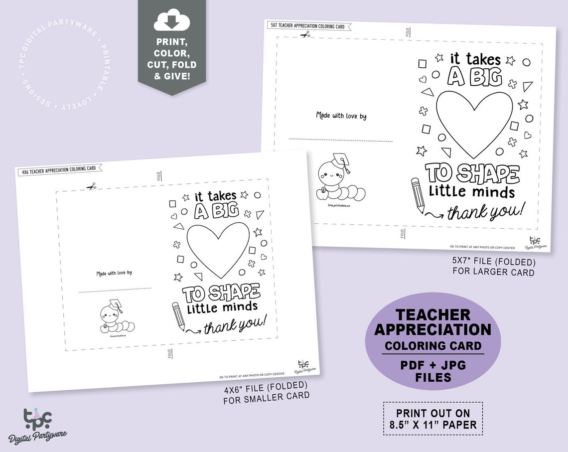 Teacher Appreciation Card Printable Coloring Card Teacher - Etsy