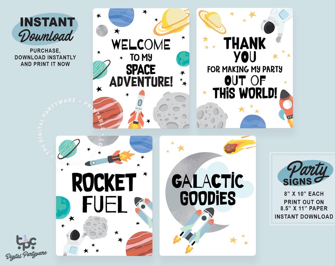 Outer Space Birthday Party Signs Printable Outer Space Signs Set ...