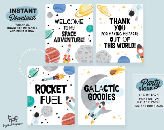 Outer Space Birthday Party Signs Printable Outer Space Signs | Etsy