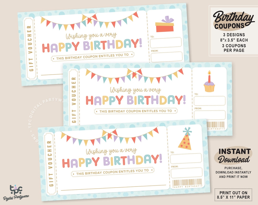Printable Birthday Coupons | Birthday Present | Experience Gift Ticket ...