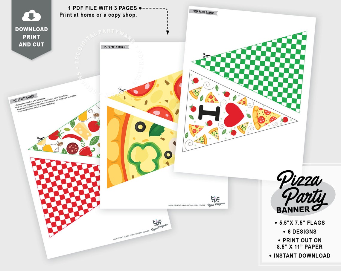 Pizza Party Banner Printable Pizza Theme Birthday Banner - Etsy