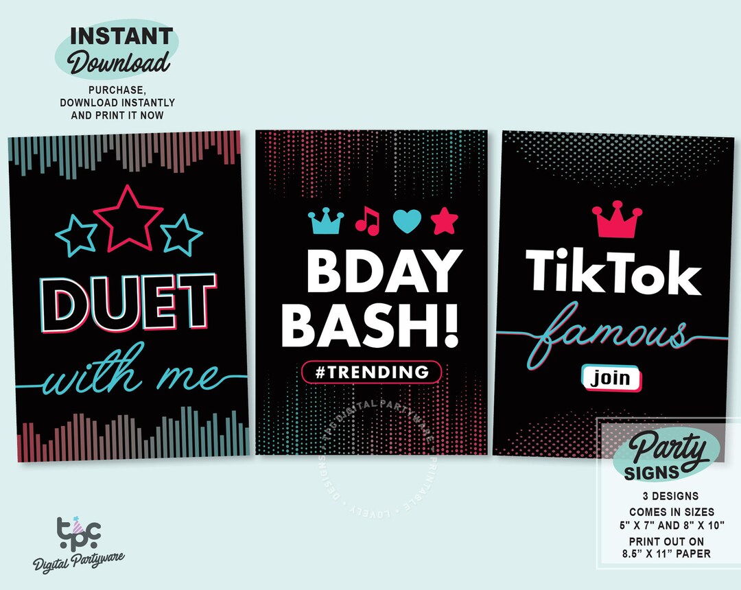 Tiktok Inspired Signs Printable Tiktok Party Sign Tik Tok Birthday Sign ...