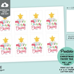 Printable Merry and Bright Christmas Gift Tag Xmas Favor Tag - Etsy