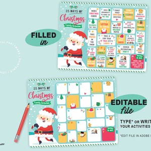 Editable 25 Days of Christmas Countdown Calendar of Fun Family ...