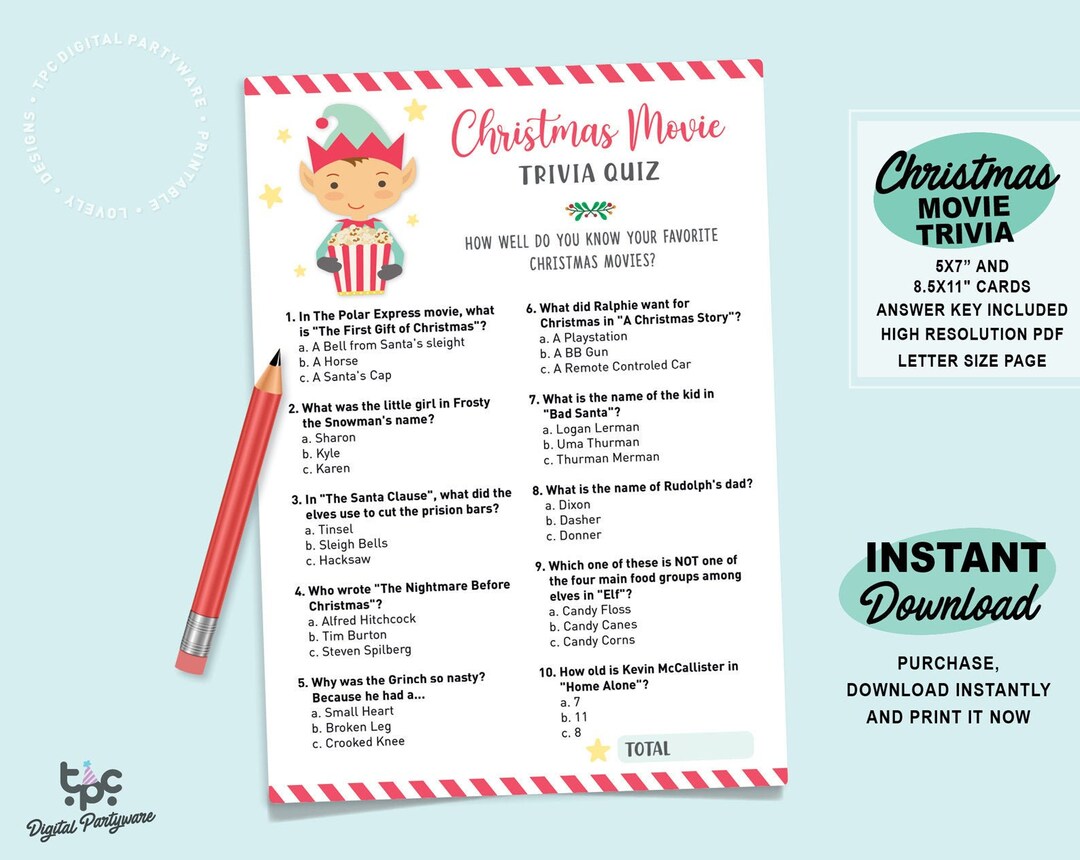 Christmas Movie Trivia | Printable Christmas Game | Holiday Movie ...