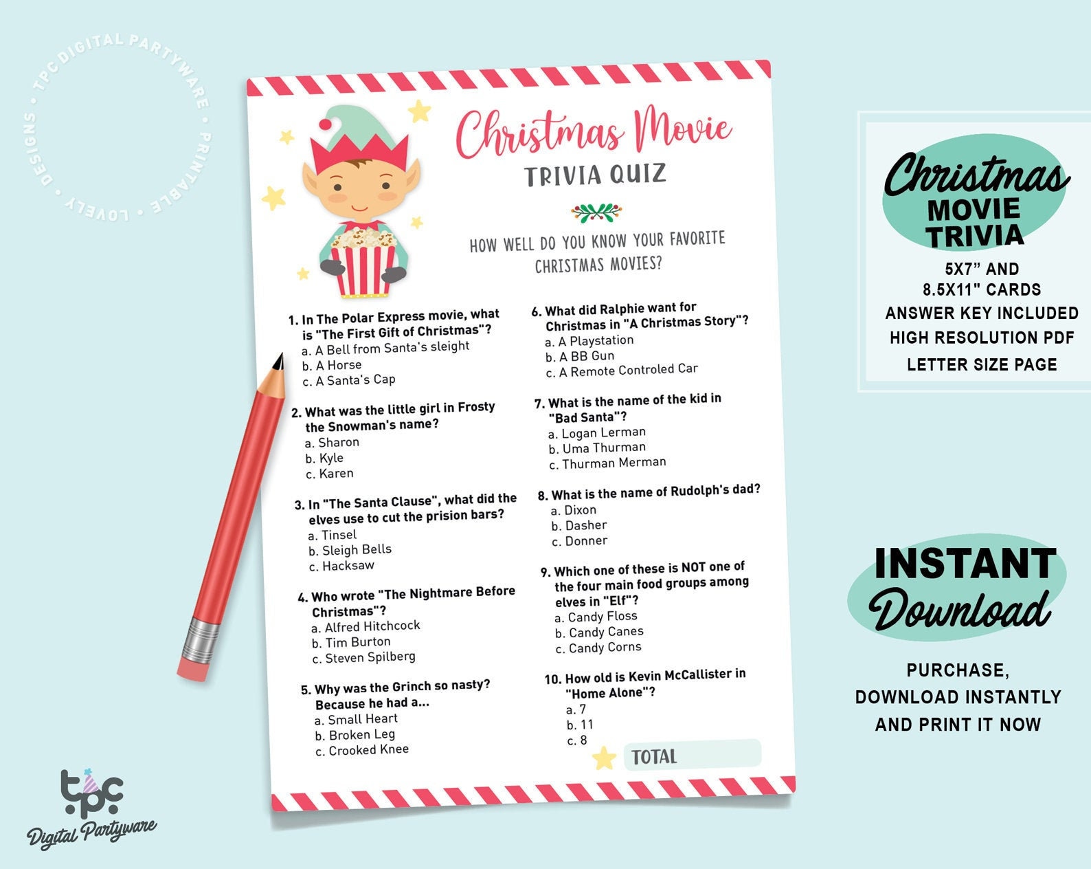 Christmas Movie Trivia Printable Christmas Game Holiday Movie Trivia ...