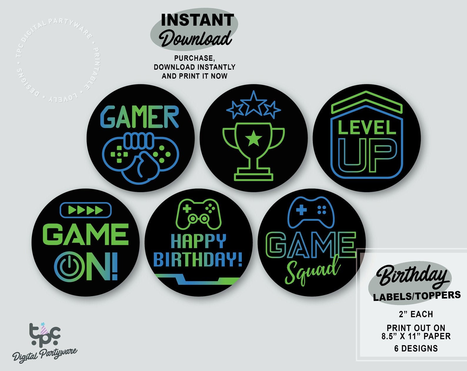 Gamer Party Labels Printable Video Game Cupcake Toppers | Etsy