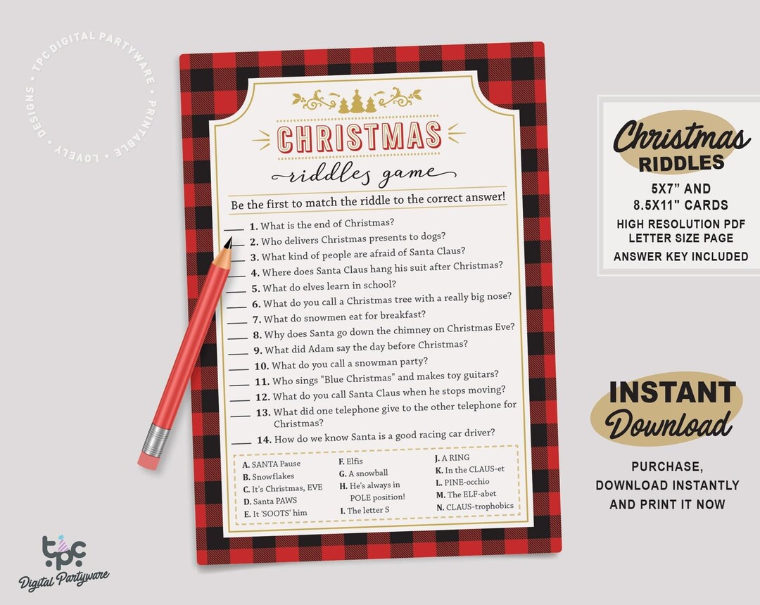 Christmas Riddle Me This Trivia Game Matching Trivia Game Christmas ...