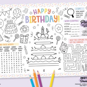 Birthday Coloring Placemat | Printable Birthday Party Coloring Page ...