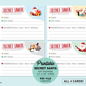 SECRET SANTA FORM Gift Exchange Cards | Printable Christmas Gift List ...