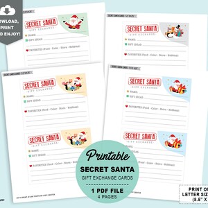 SECRET SANTA FORM Gift Exchange Cards | Printable Christmas Gift List ...