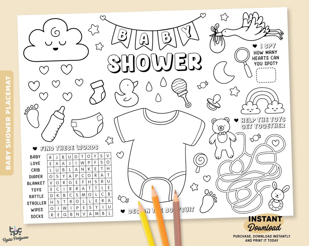Printable Baby Shower Placemat Activity | Baby Shower Games | Printable ...