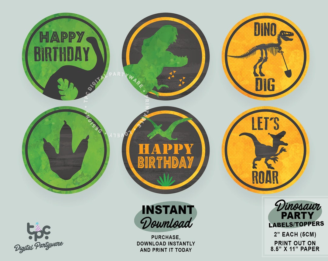 Dinosaur Party Labels Printable 2 Inches Jurassic Labels Dinosaur ...