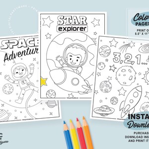 Outer Space Coloring Pages Printable Astronaut Party - Etsy
