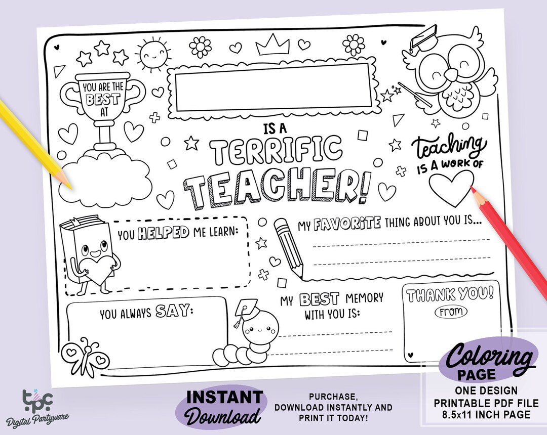 All About My Teacher Coloring Page Printable Teacher Appreciation Week ...