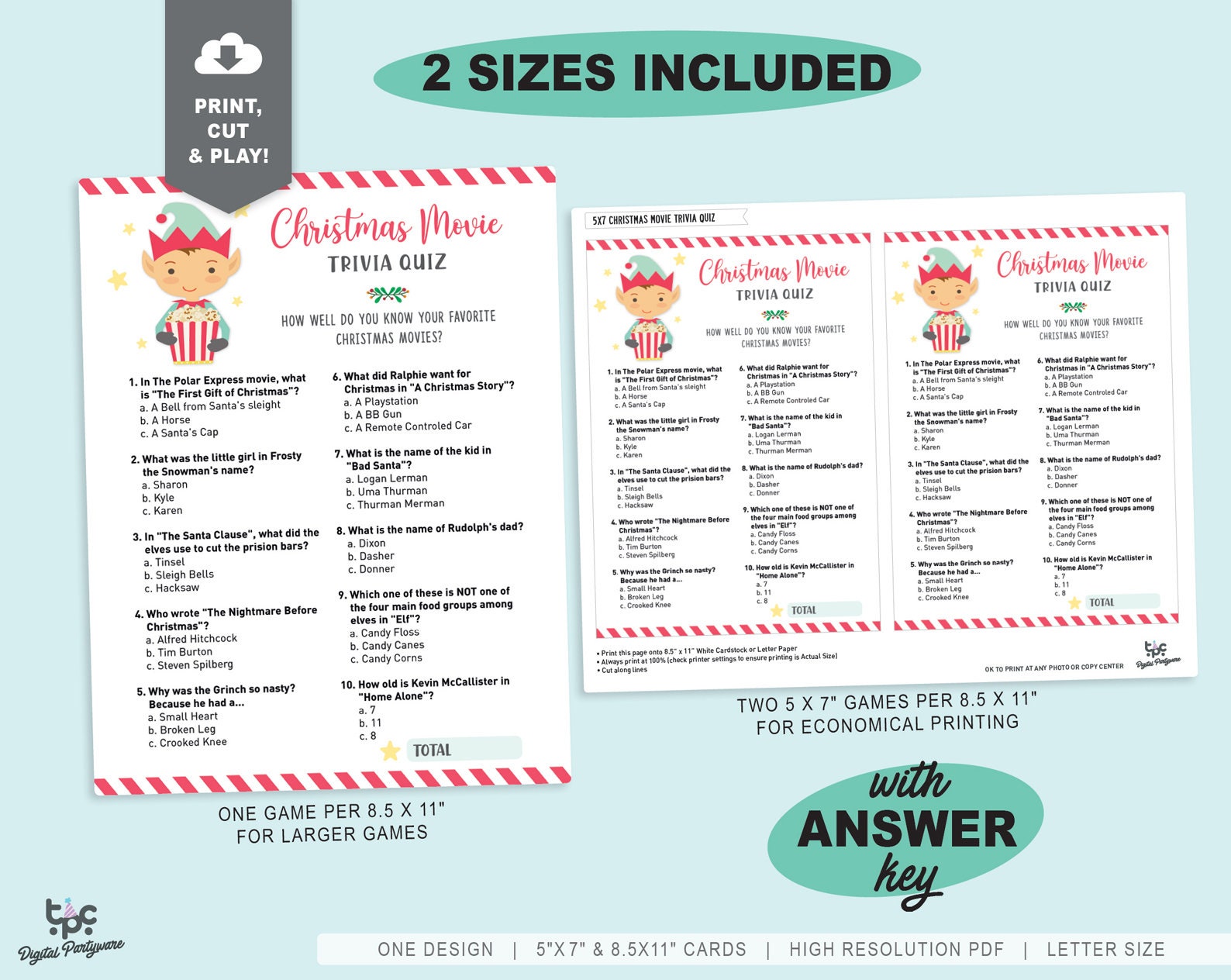 Christmas Movie Trivia Printable Christmas Game Holiday | Etsy