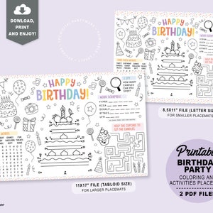 Birthday Coloring Placemat | Printable Birthday Party Coloring Page ...