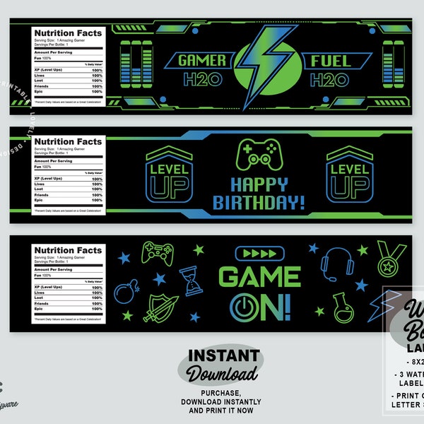 Gamer Bottle Label - Etsy