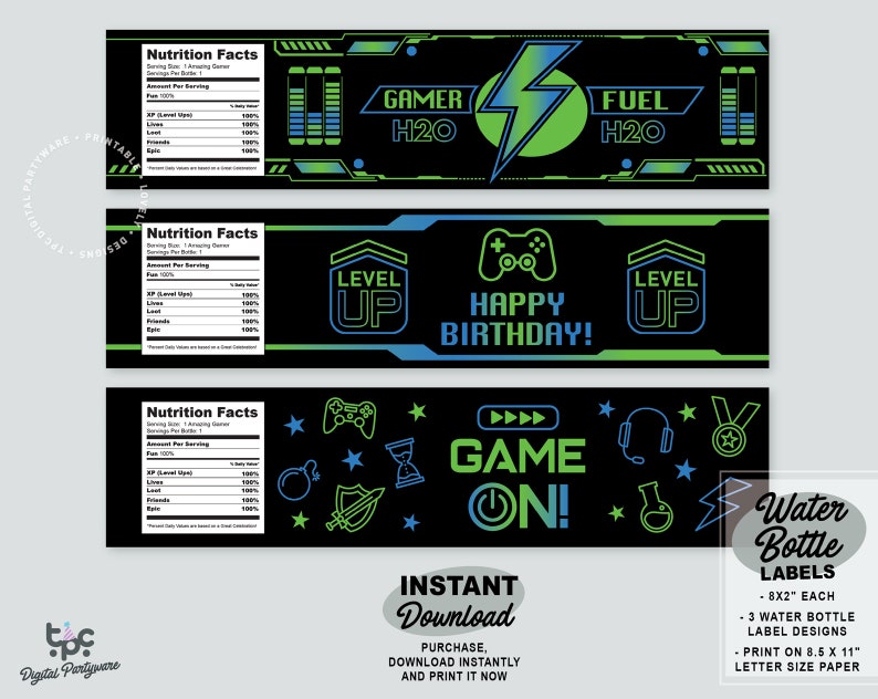 Gamer Party Water Bottle Labels Printable Video Game Bottle | Etsy