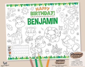 Jungle Safari Birthday Party Favor Kids Coloring Page Gift Colouring ...