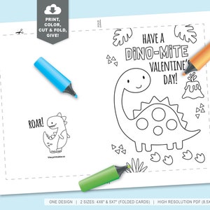 Valentines Day Coloring Card Dinosaur Printable Valentine's Day Card ...
