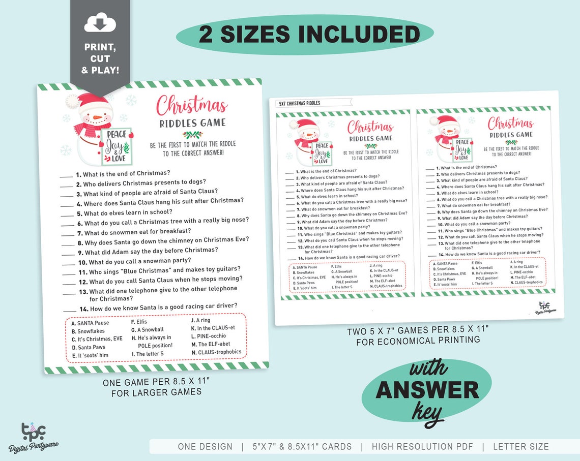 Christmas Riddles Game Printable Christmas Trivia Game | Etsy