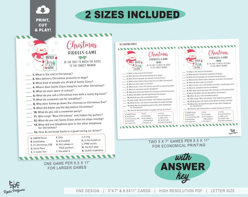 Christmas Riddles Game Printable Christmas Trivia Game | Etsy