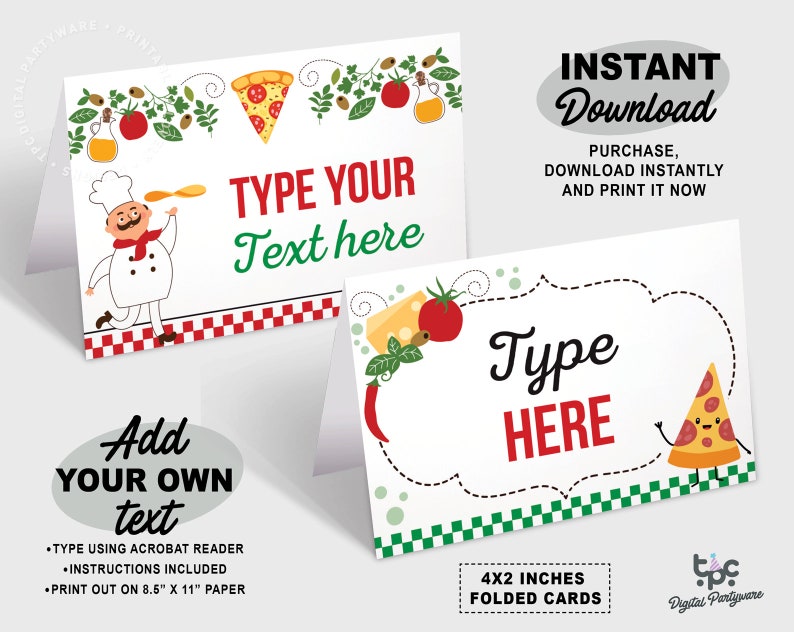 Pizza Party Food Card Printable Pizza Buffet Label - Etsy