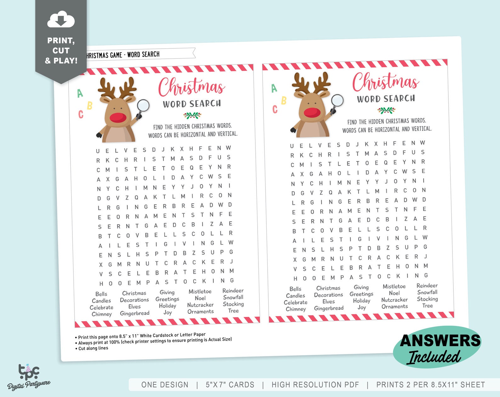 Christmas Word Search Printable Christmas Game Xmas Word | Etsy