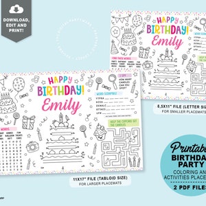 Editable Birthday Coloring Placemat | Printable Birthday Party Coloring ...