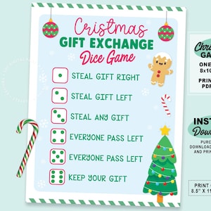 Christmas Dice Game for Gift Exchange Printable Group Party Game Xmas ...