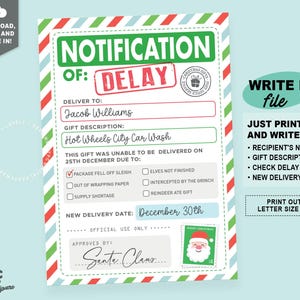 Late Gift Letter From Santa, Editable Notification of Delay Christmas ...