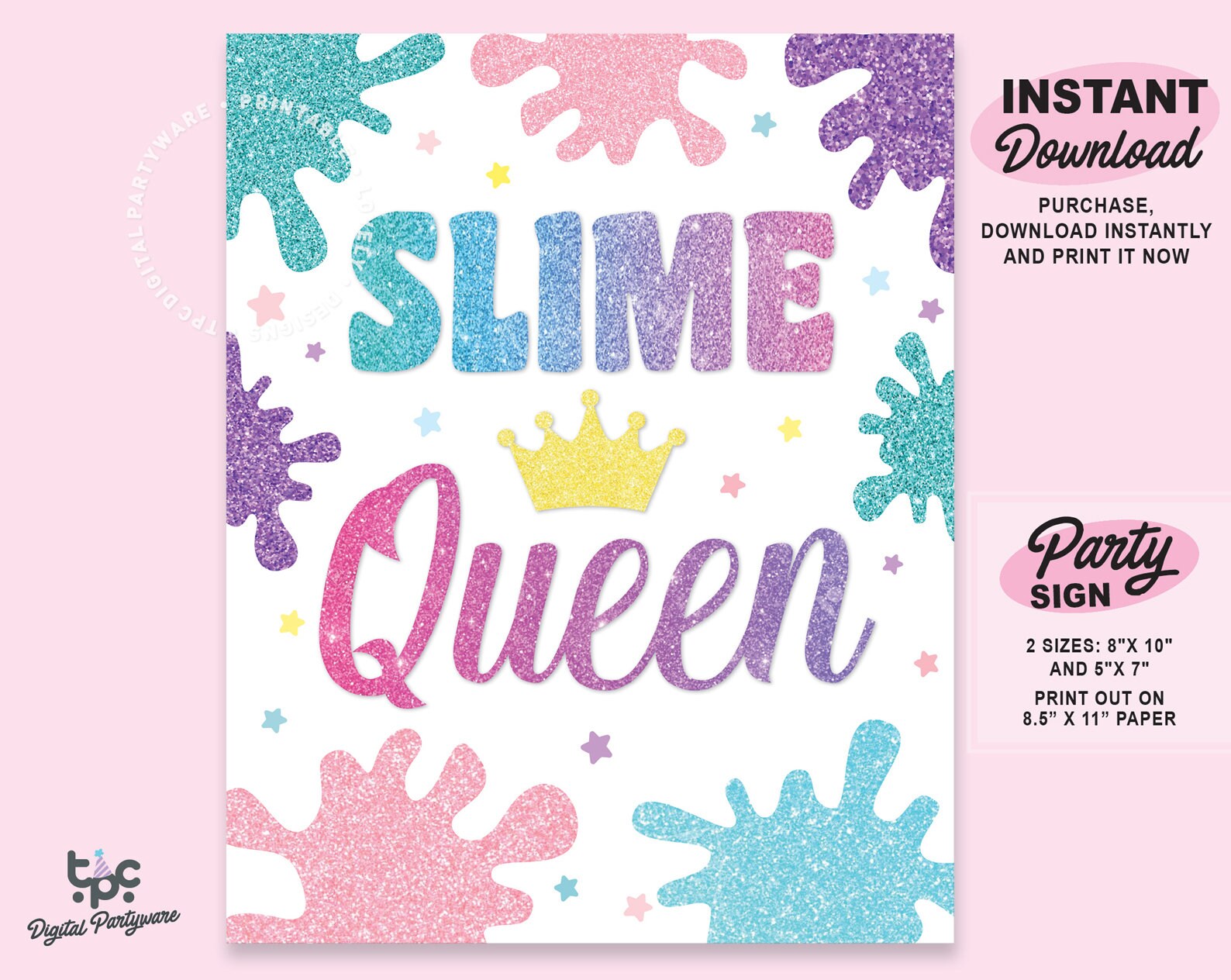 Slime Queen Sign Printable Slime Party Sign Girl Slime | Etsy