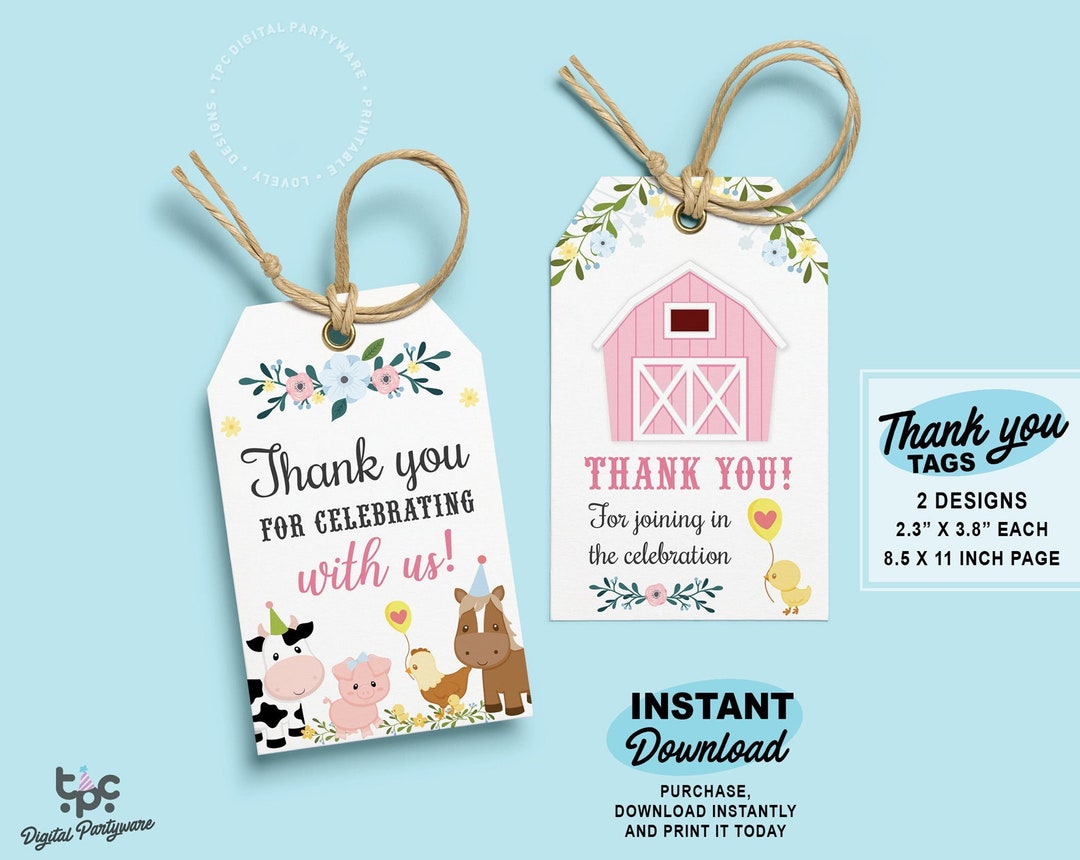 Pink Farm Party Favor Tags Printable Barn Favor Tags Farm Baby Shower ...