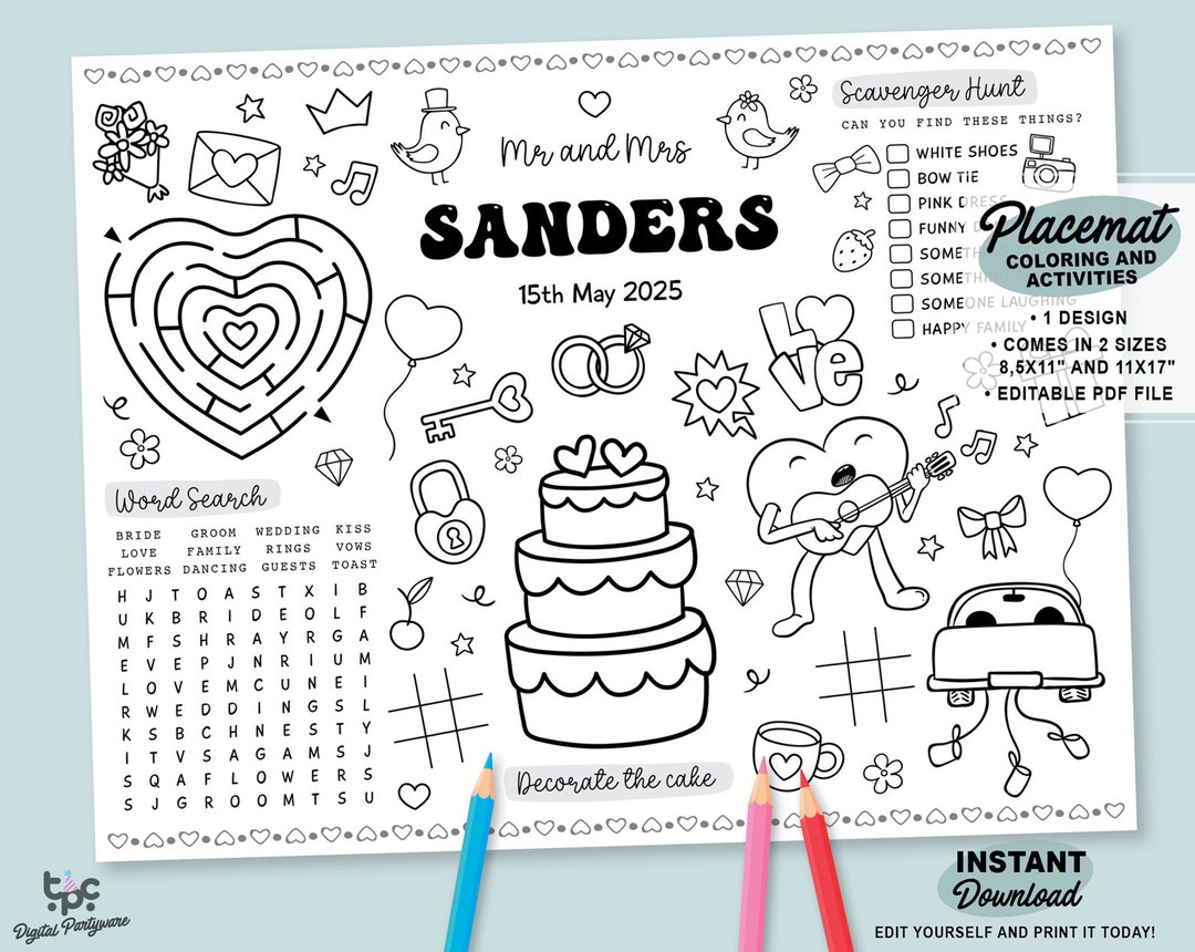 Editable Kids Wedding Coloring Sheet Printable Wedding Games for ...