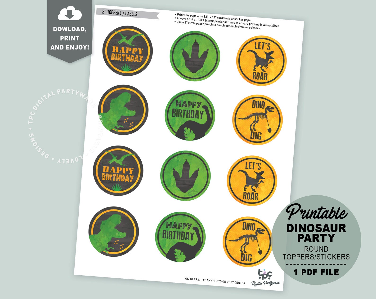 Dinosaur Party Labels Printable 2 Inches Jurassic Labels - Etsy