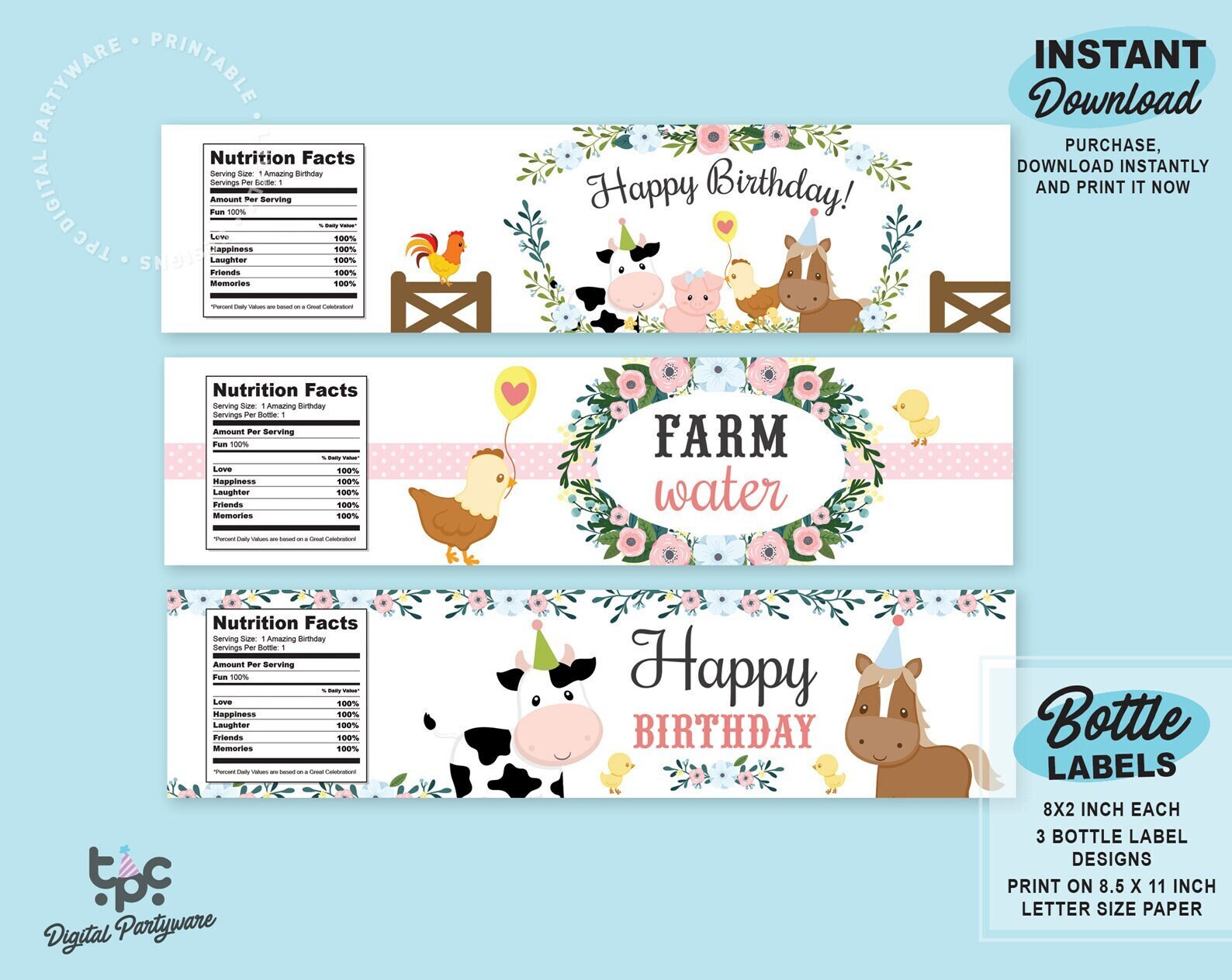 Farm Water Bottle Labels Printable Farm Bottlel Label Farm - Etsy