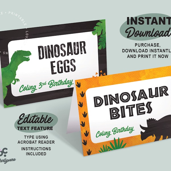 Dinosaur Party Food Labels - Etsy