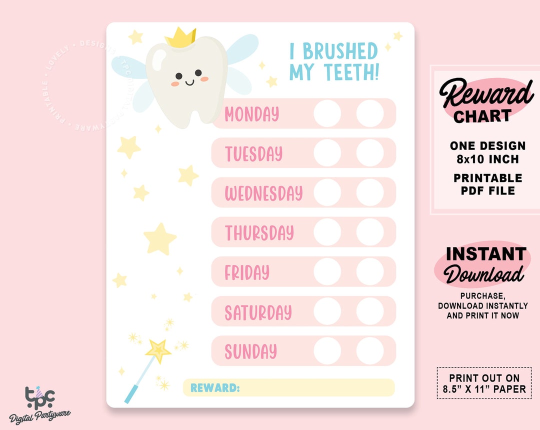 I Brushed My Teeth Chart Printable Kids Teeth Brush Tracker Daily Tooth ...