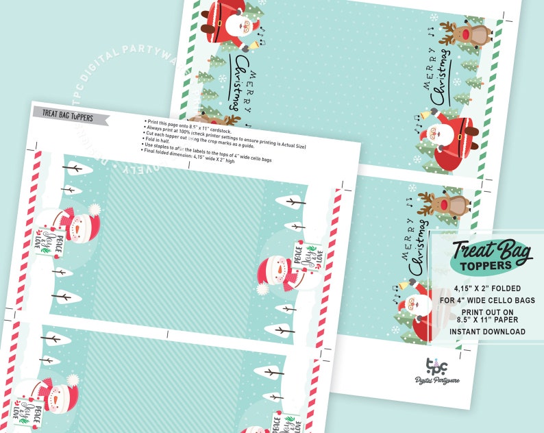 Christmas Treat Bag Toppers / Printable Christmas favors / | Etsy