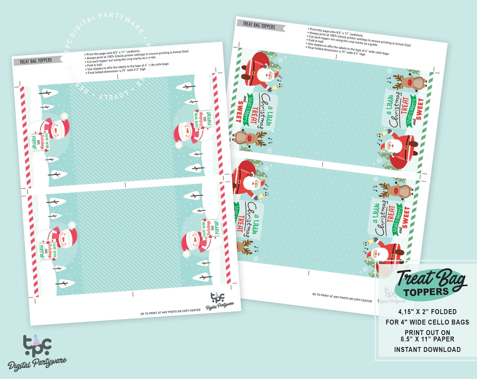 Christmas Treat Bag Toppers Printable Christmas Cookie Tag | Etsy