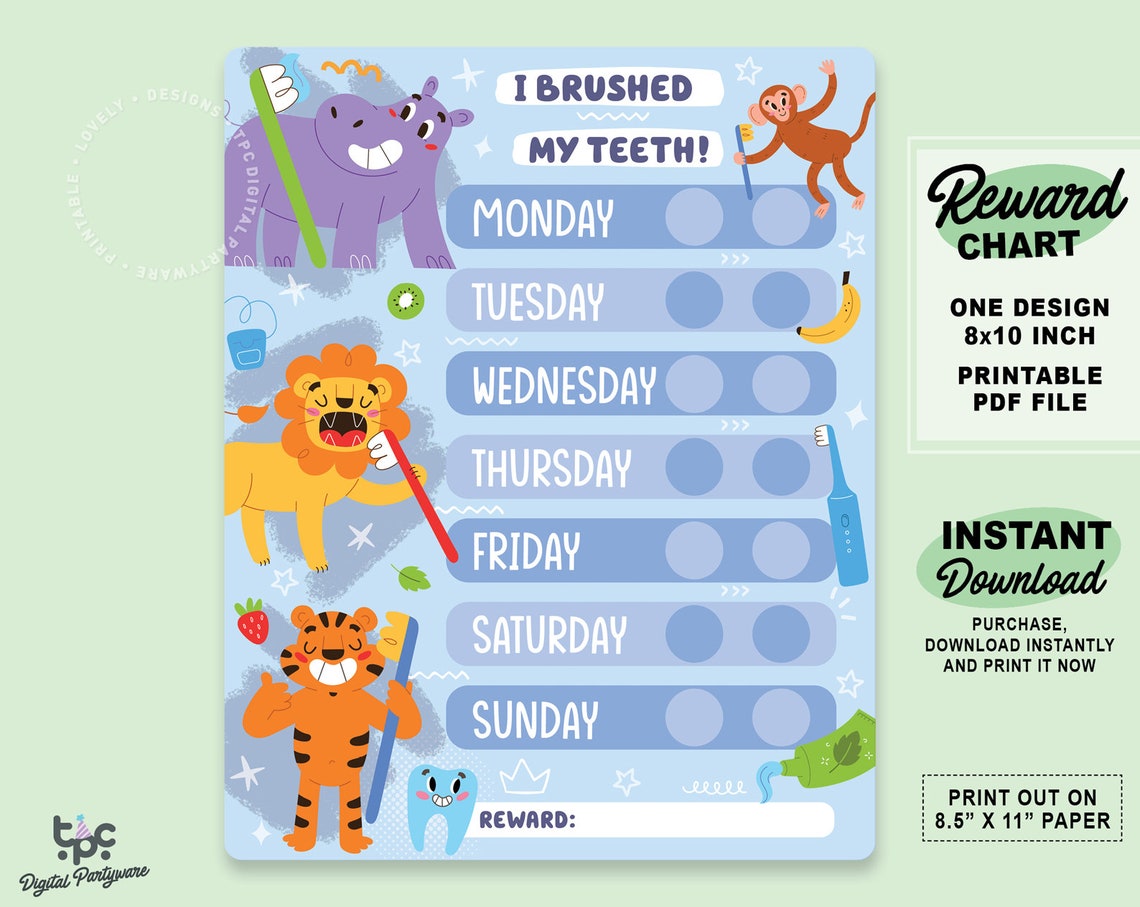 I Brushed My Teeth Chart | Printable Kids Teeth Brush Tracker | Daily ...
