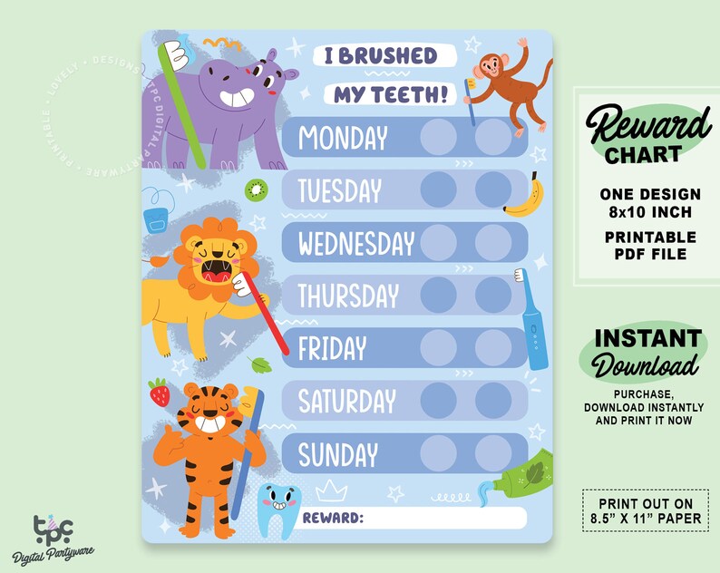 I Brushed My Teeth Chart Printable Kids Teeth Brush Tracker Daily Tooth ...