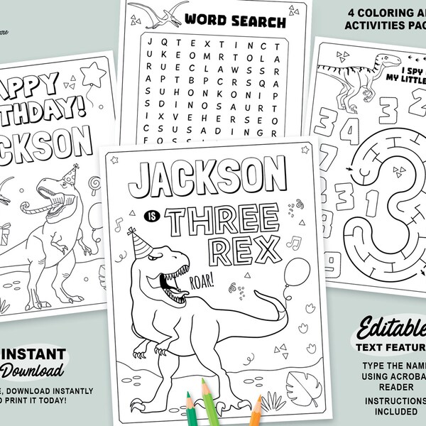 Three Rex Birthday Coloring Sheets - Etsy