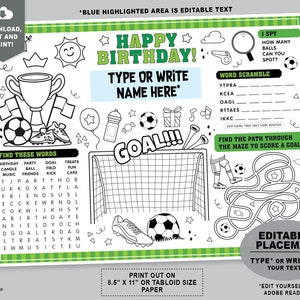 Editable Soccer Party Placemat Printable Football Party - Etsy