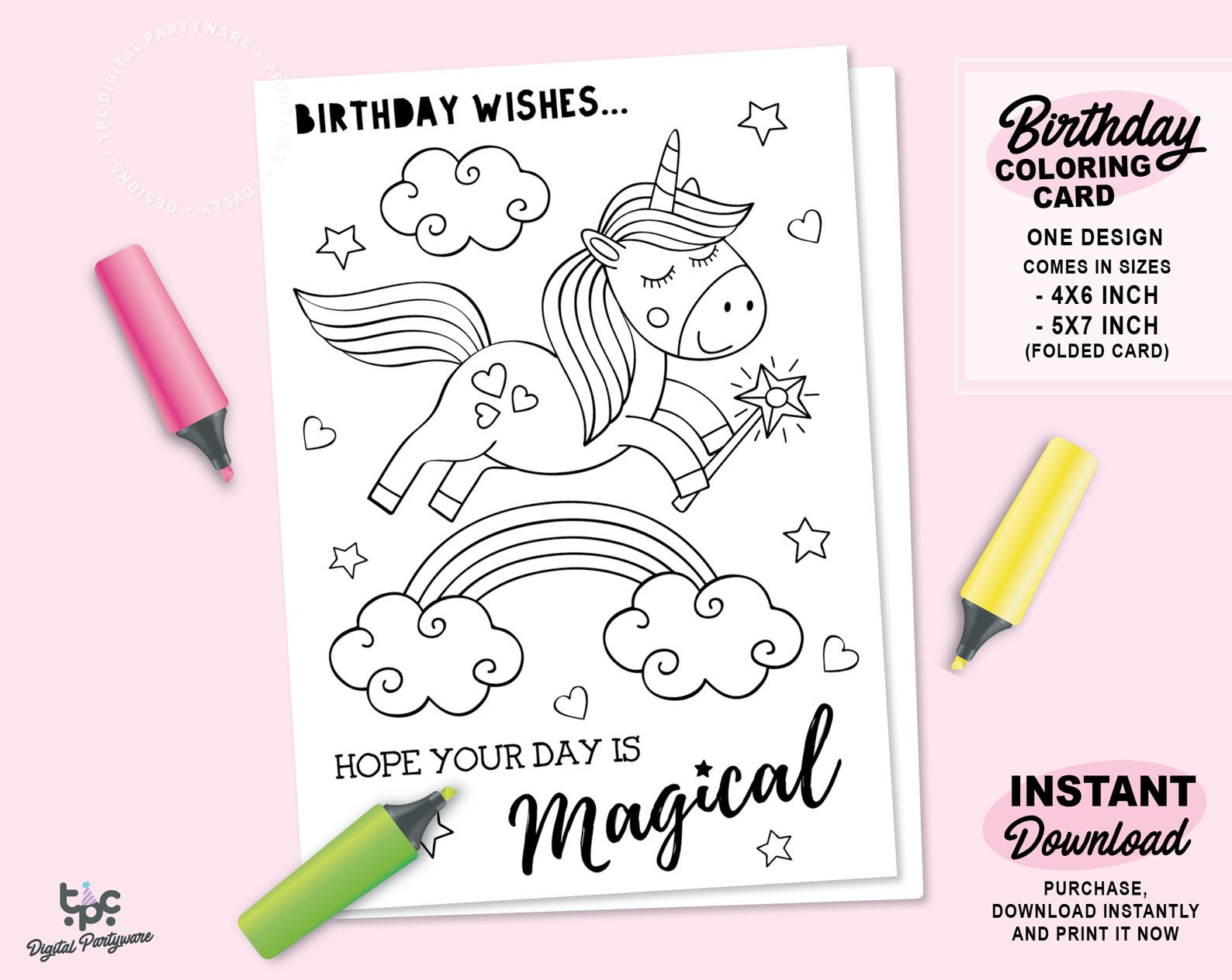 Unicorn Birthday Coloring Card Printable Unicorn Card - Etsy