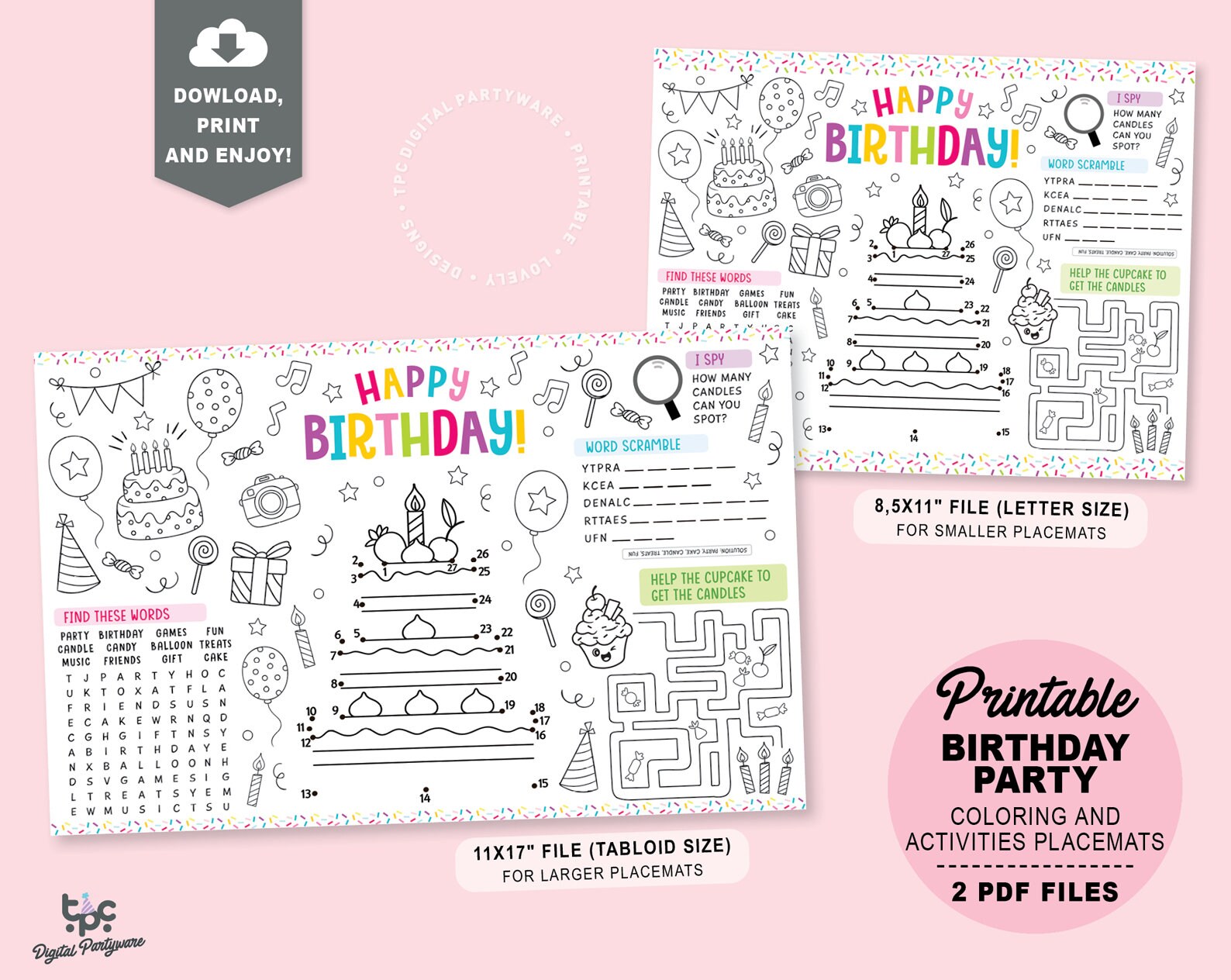 Birthday Coloring Placemat Printable Birthday Party Coloring - Etsy