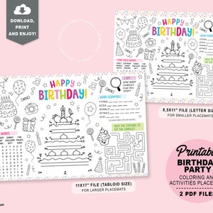 Birthday Coloring Placemat | Printable Birthday Party Coloring Page ...