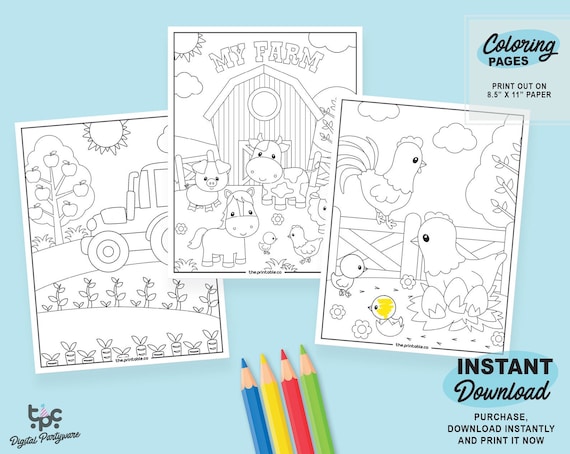 Farm Coloring Pages Printable Farm Party Activities Farm - Etsy
